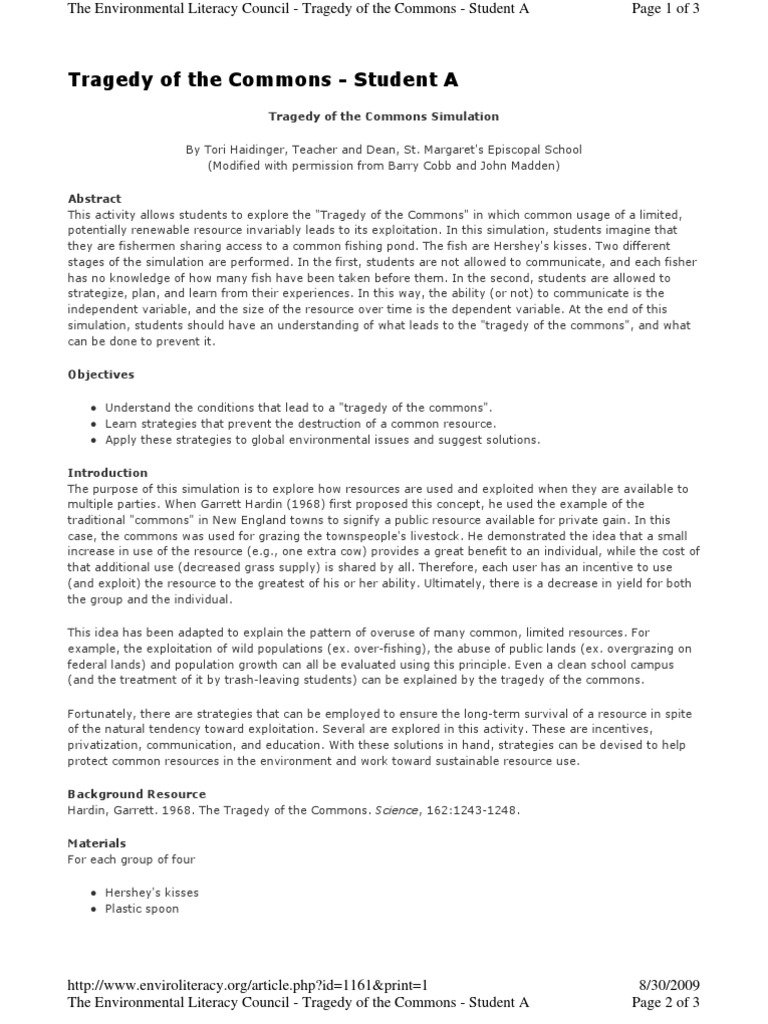 Tragedy Commons Lab Student A | PDF | Cognition