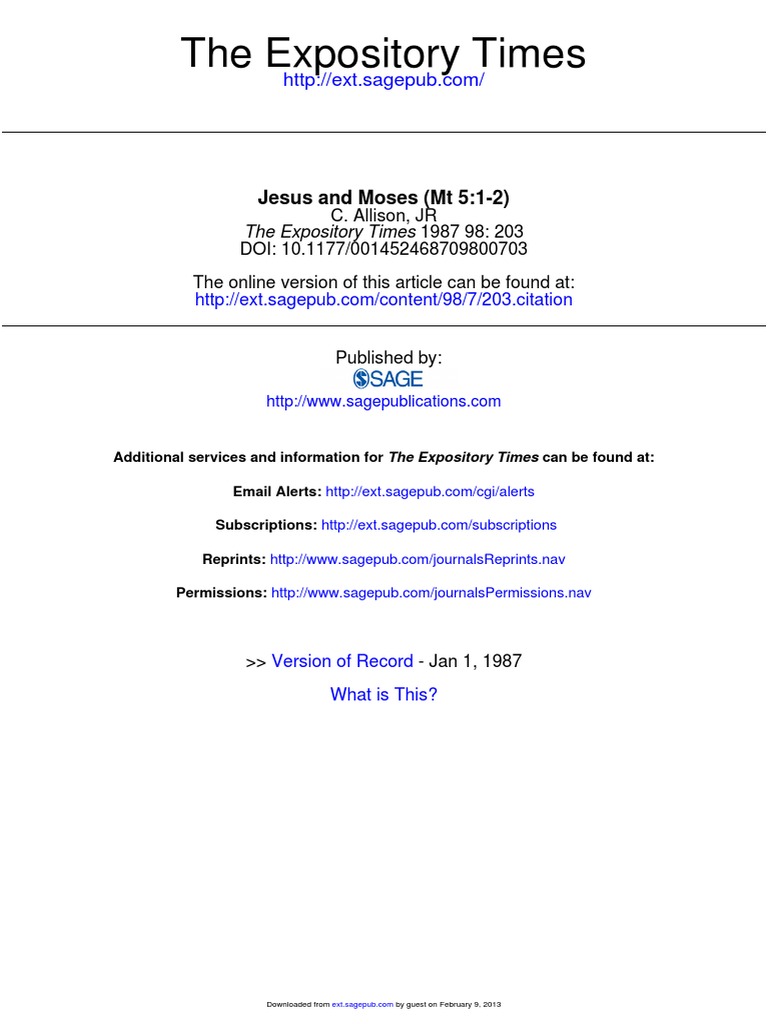 1987 - Dale C. Allison - Jesus and Moses (MT 5.1-2) | PDF | First ...