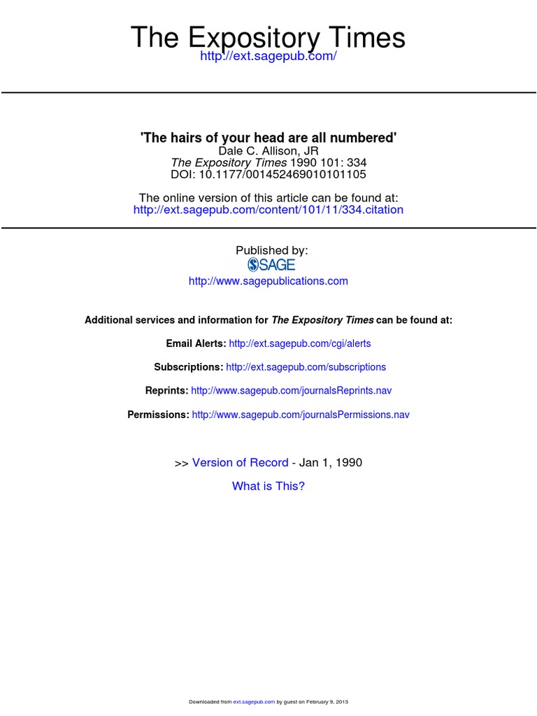 1989 - Dale C. Allison - "The Hairs of Your Head Are All Numbered ...