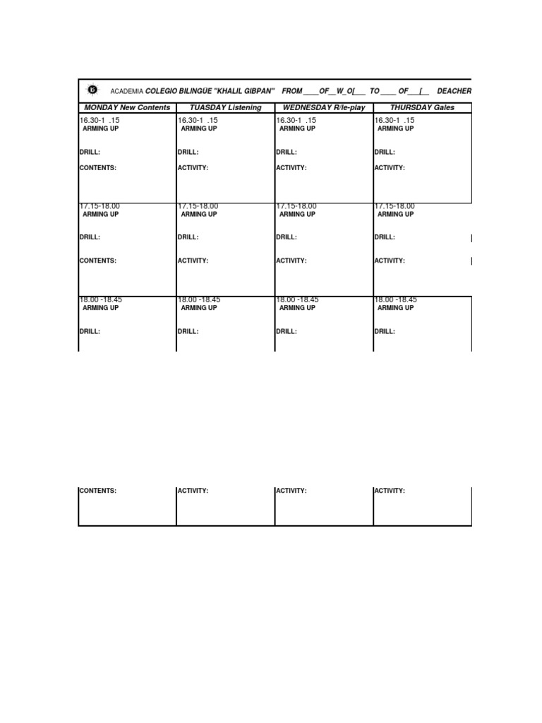 Bilingual Academy Weekly Lesson Plan | PDF