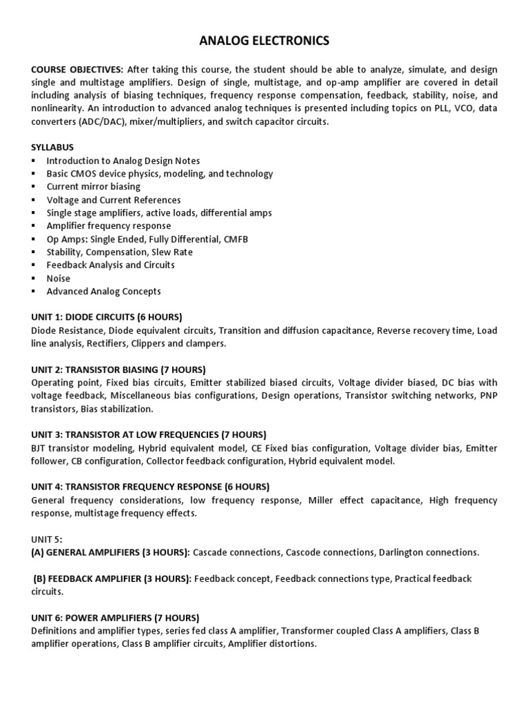 Basic Electronics Syllabus | PDF | Amplifier | Electronic Oscillator