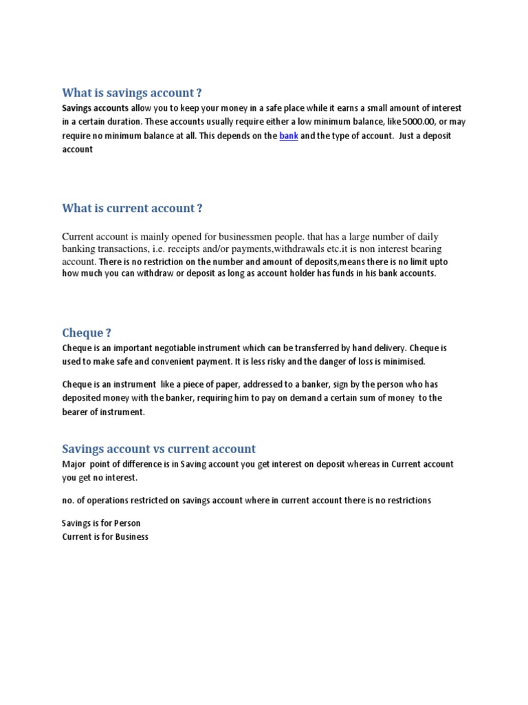 Savings vs Current Accounts Explained | PDF