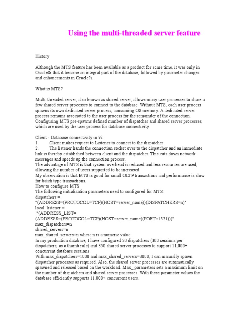 Using The Multi-Threaded Server Feature | PDF | Databases | Server (Computing)