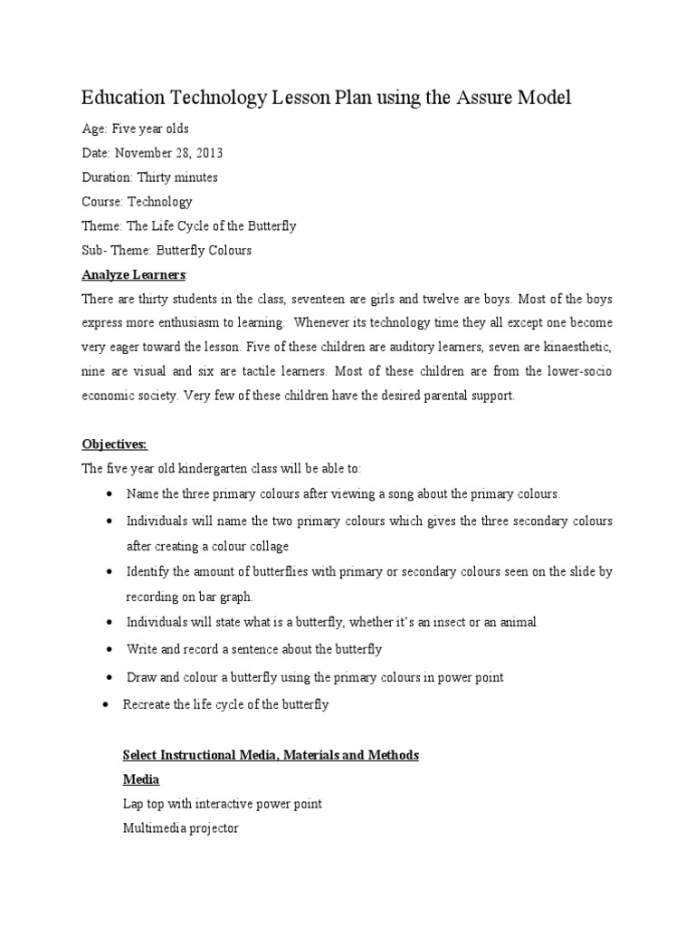 Education Technology Lesson Plan Using The Assure Model | PDF ...