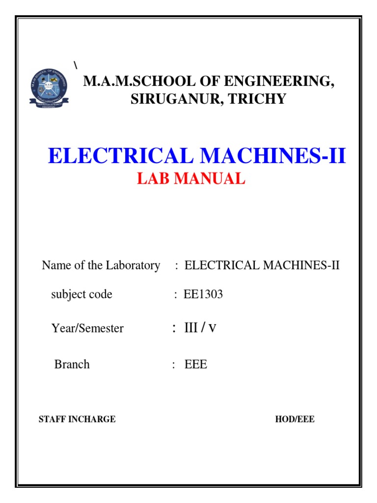 Electrical Machines II Lab Manual | PDF | Electric Motor | Transformer