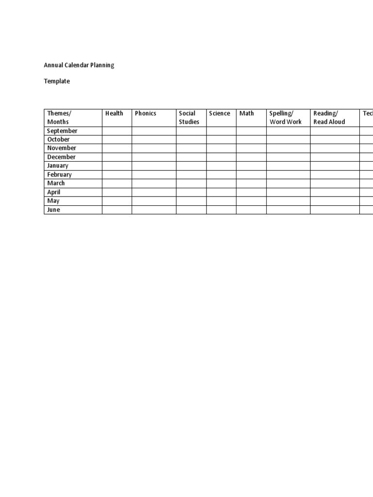 Annual Calendar Planning Template | PDF | Science & Mathematics