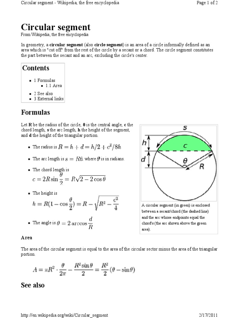 Circular Segment: From Wikipedia, The Free Encyclopedia | PDF