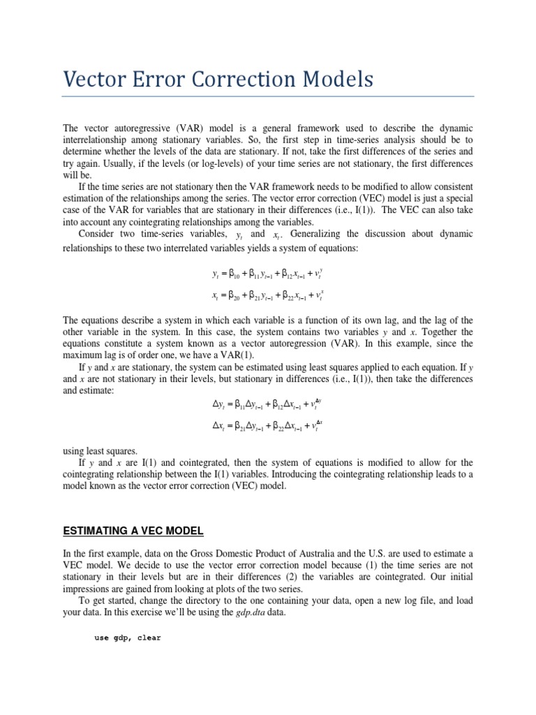 Vector Error Correction Models | PDF | Vector Autoregression ...