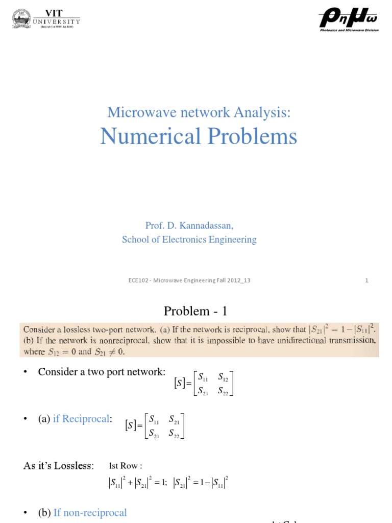 Lecture07 Microwave Network Analysis Problems | PDF | Technology & Engineering