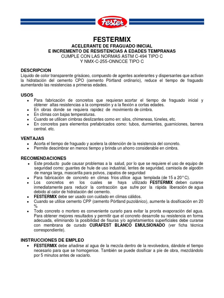 Fester Mix | PDF | Cemento | El hombre hace Materiales