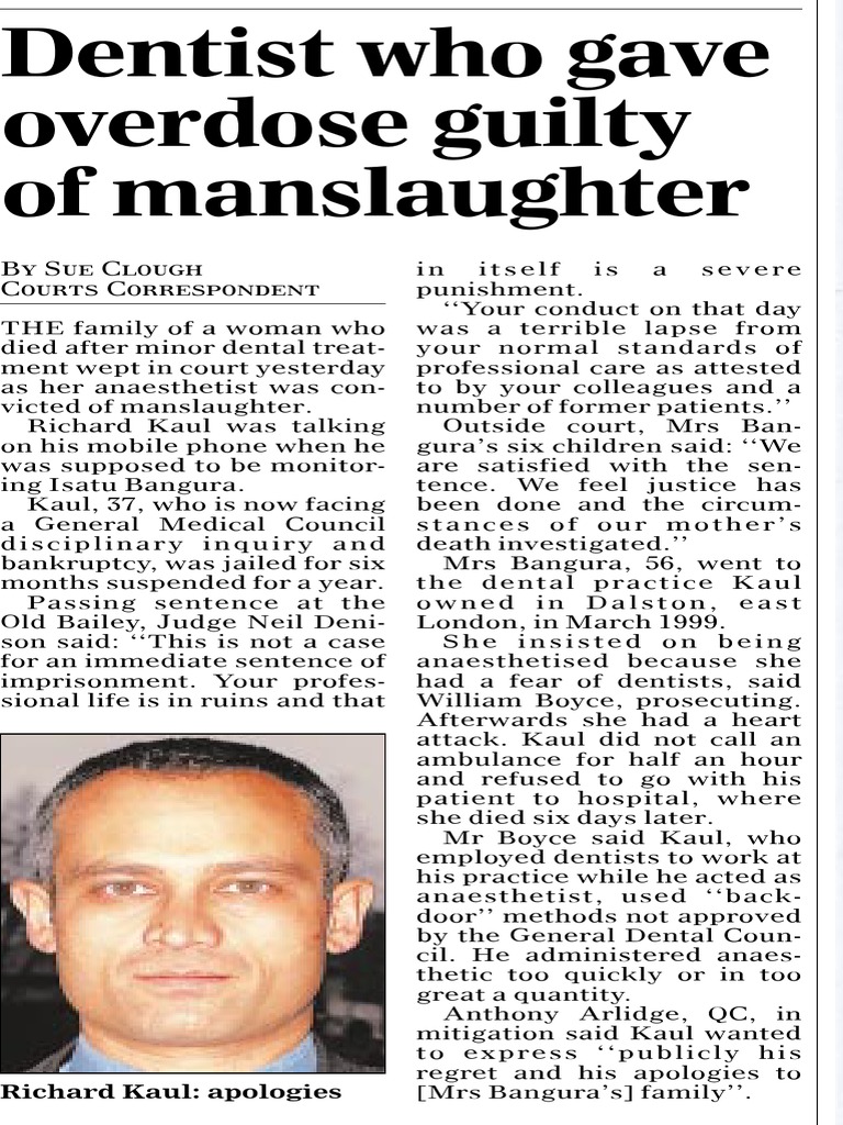 Dentist Convicted of Manslaughter | PDF | Criminal Justice | Crime ...
