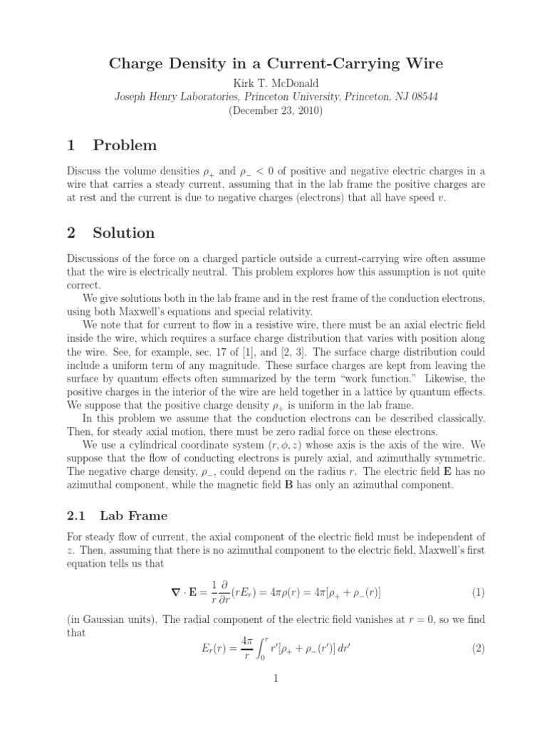 Charge Density in A Current-Carrying Wire: Joseph Henry Laboratories ...