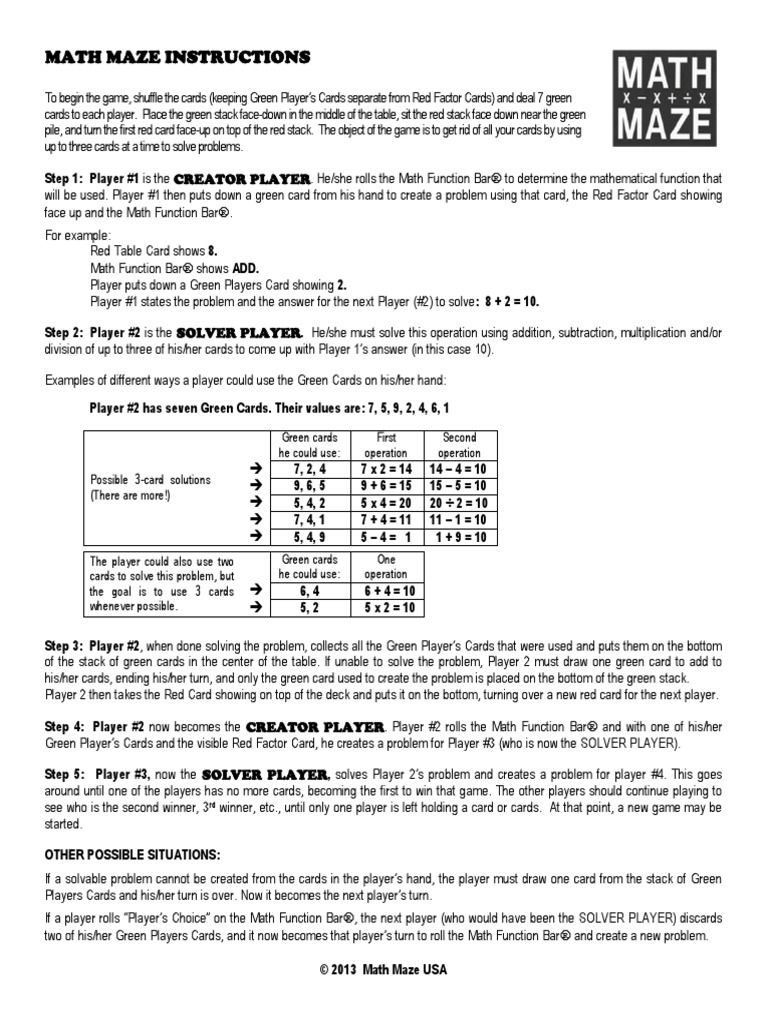 Math Maze Game Instructions | PDF | Consumer Goods | Ephemera