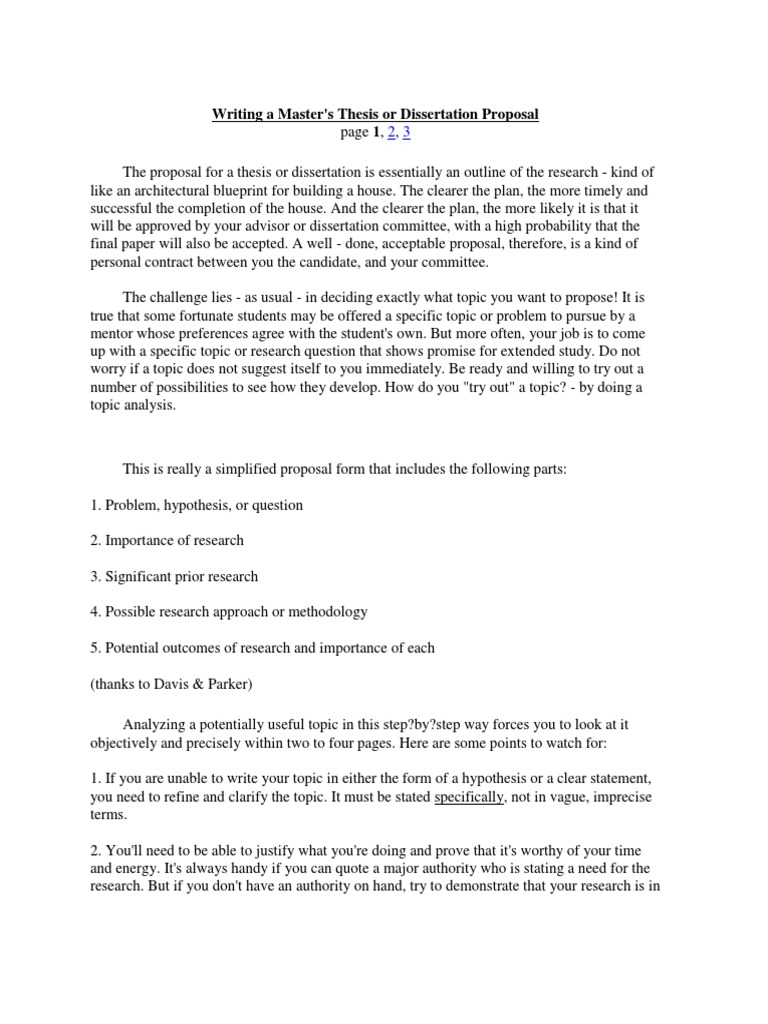 Writing A Master's Thesis or Dissertation Proposal | PDF | Thesis ...