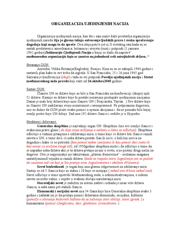 Organizacija Ujedinjenih Nacija | PDF