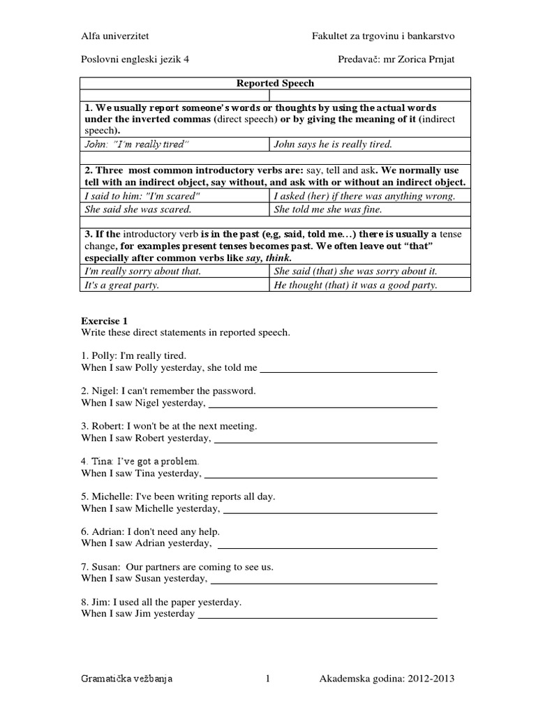 Reported Speech | PDF | Question | Style (Fiction)