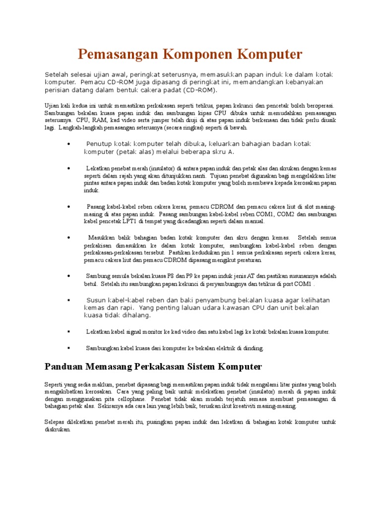 Pemasangan Komponen Komputer | PDF