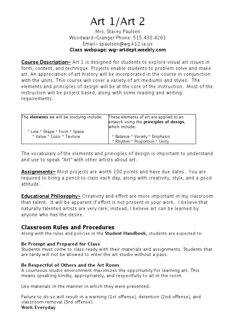 2013-14 Art 1 Syllabus | PDF | Classroom | Design