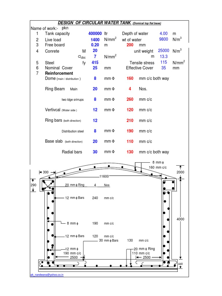 Circular Water Tank With Domcal Top and Flat Base | PDF | Beam ...