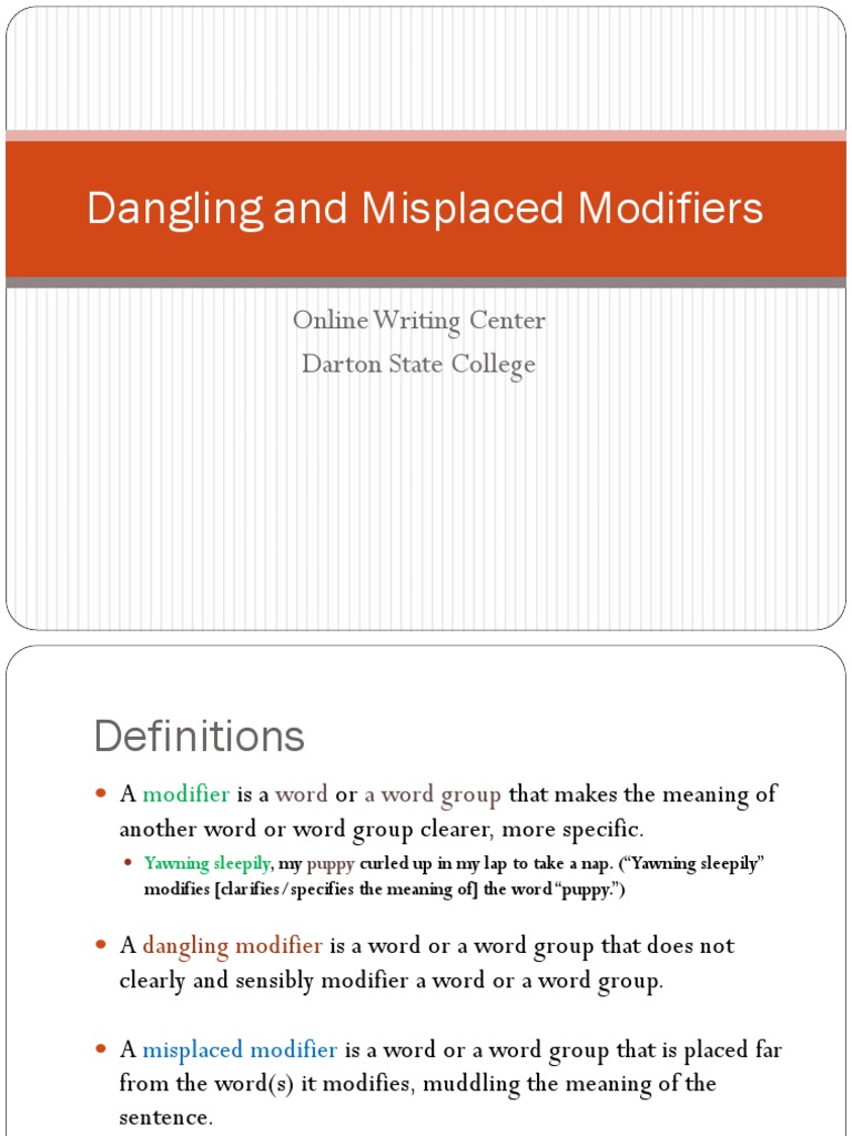 Dangling and Misplaced Modifiers Guide | PDF | Sentence (Linguistics ...