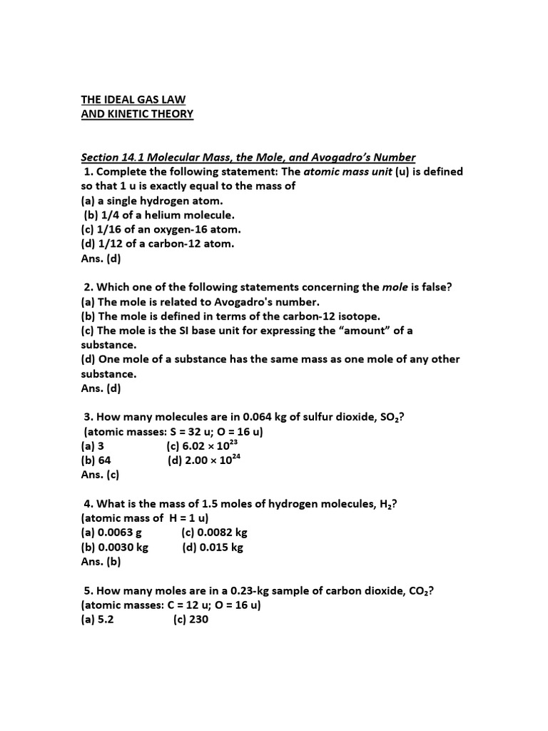 Iit Jee Test Paper MCQ PDF | PDF | Gases | Mole (Unit)