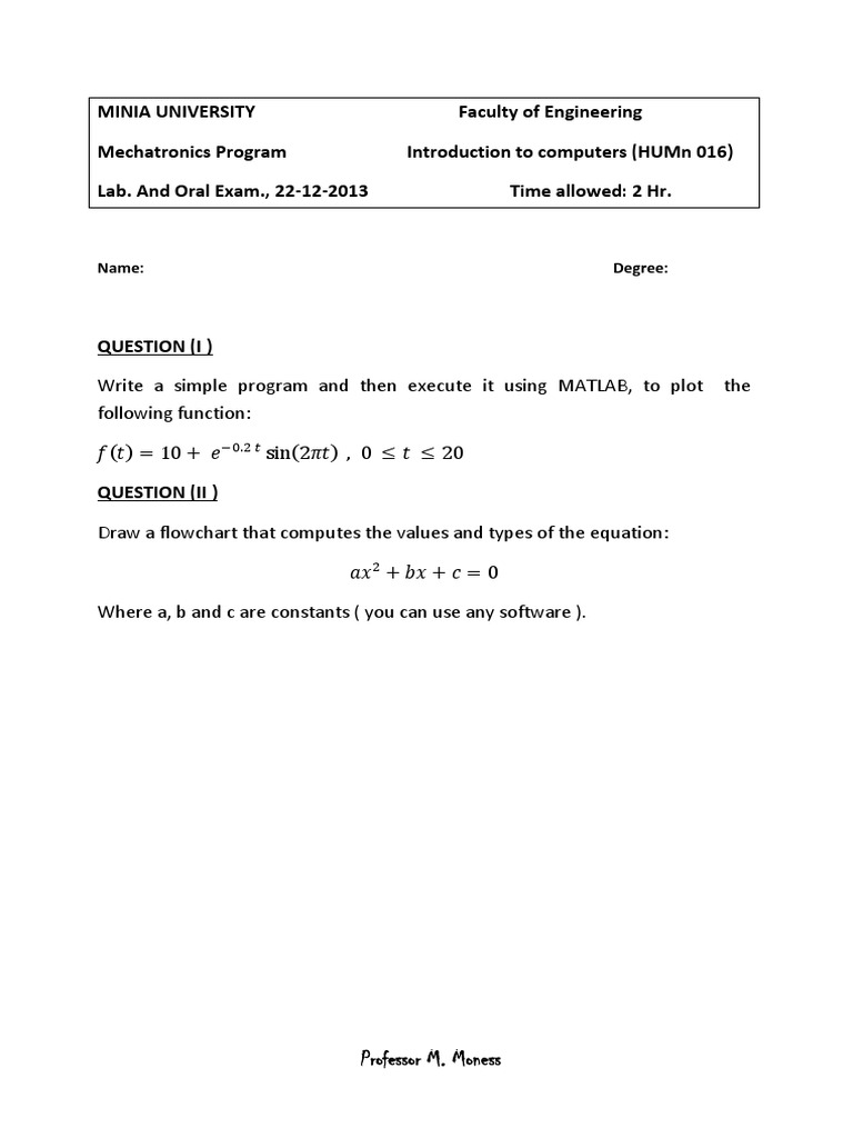 MATLAB Programming and Flowcharts Exam | PDF | Teaching Methods ...