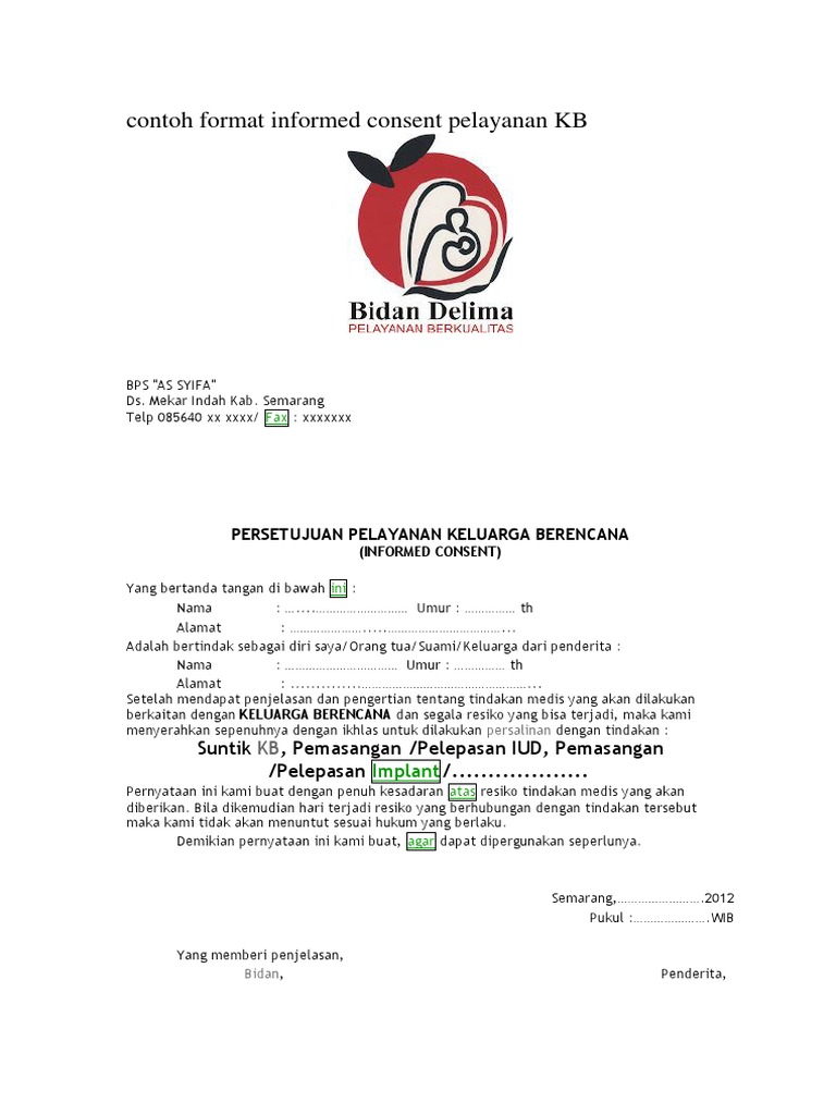 Contoh Format Informed Consent Pelayanan KB | PDF