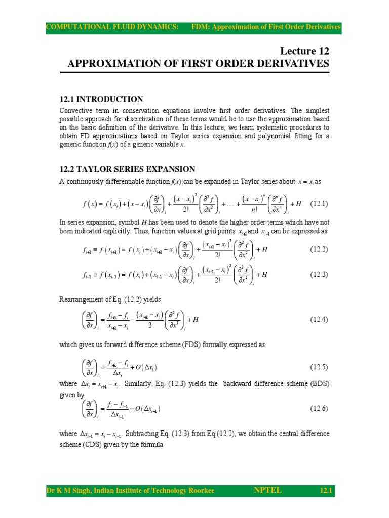 Approximation of First Order Derivatives | PDF | Finite Difference ...