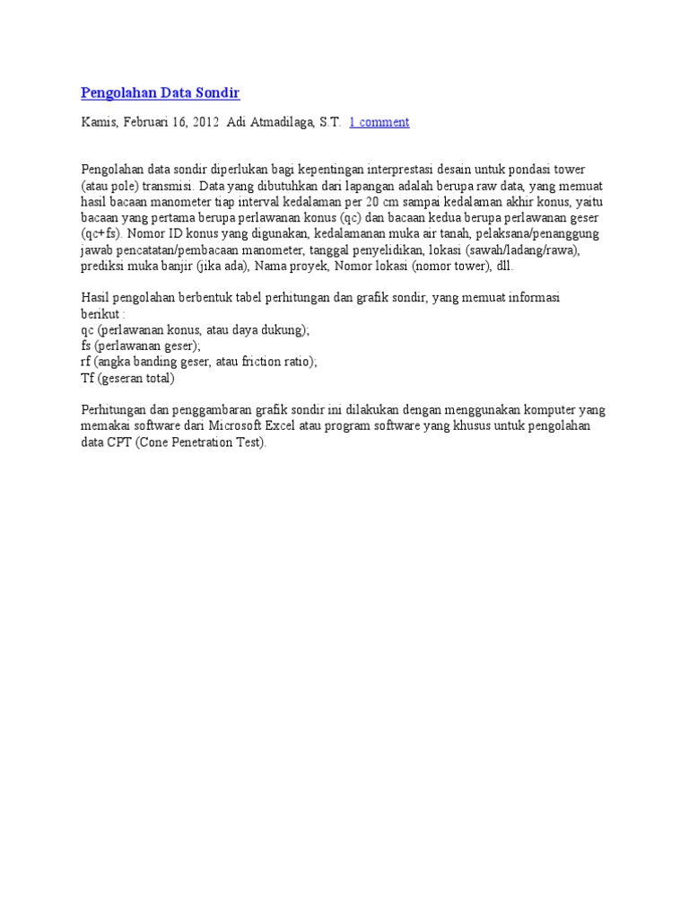 Pengolahan Data Sondir Tanah Excel | PDF