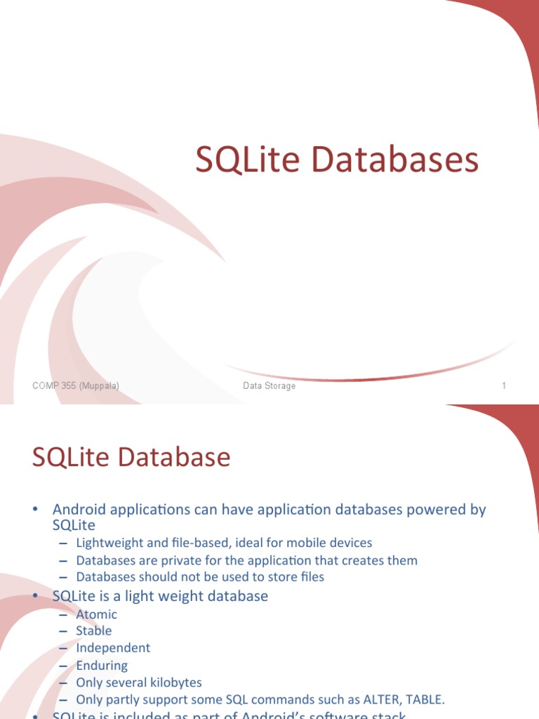 Sqlite Databases: Comp 355 (Muppala) Data Storage 1 | PDF | Data Management Software ...