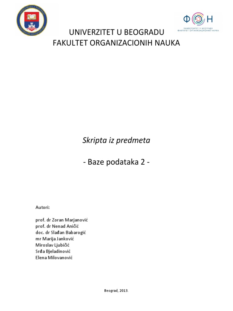 Baze Podataka 2 Skripta | PDF