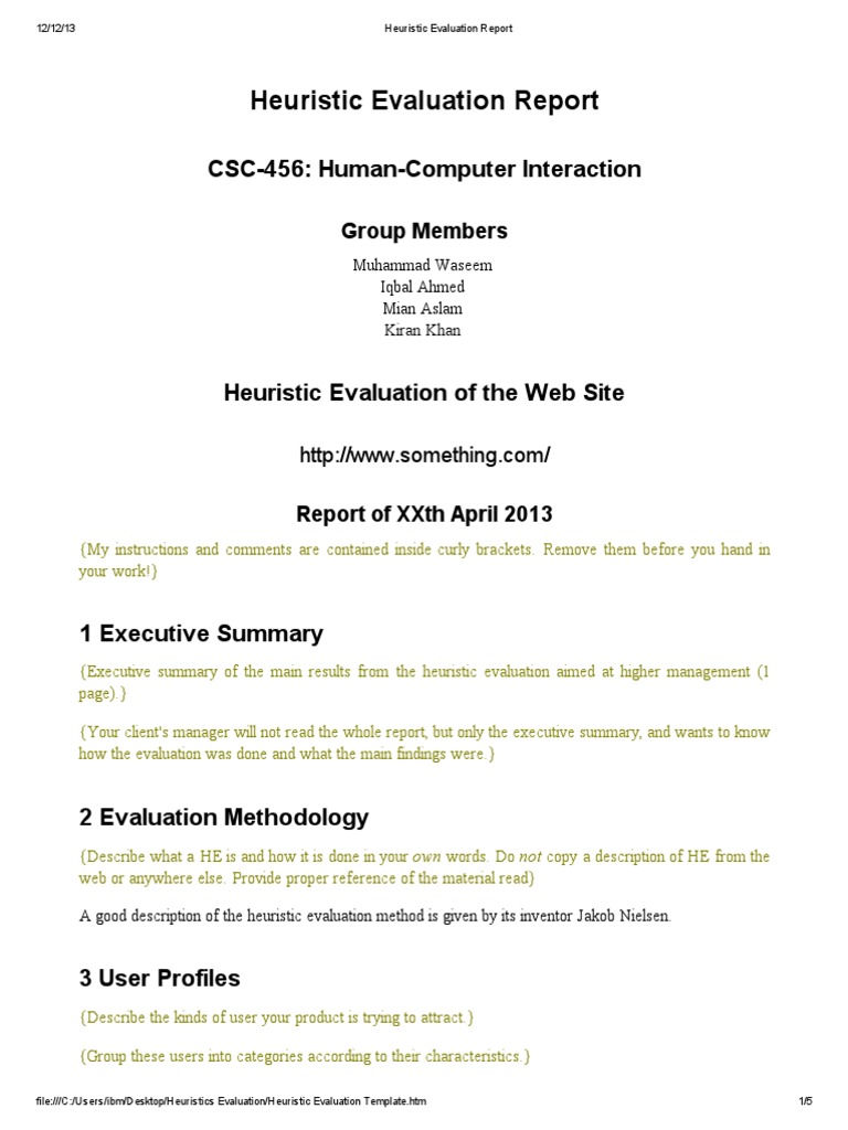 Heuristic Evaluation Template | Web Browser | Microsoft Windows