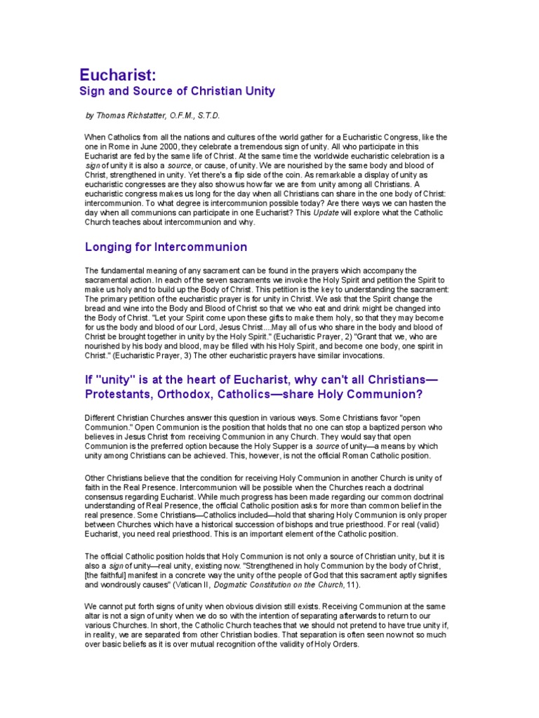 Eucharist: Unity and Intercommunion Insights | PDF | Eucharist | Ecumenism
