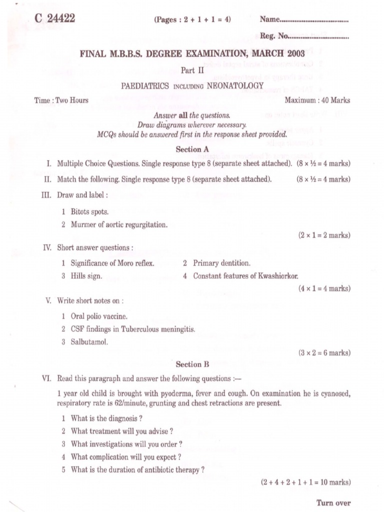 Pediatrics Question Paper | PDF