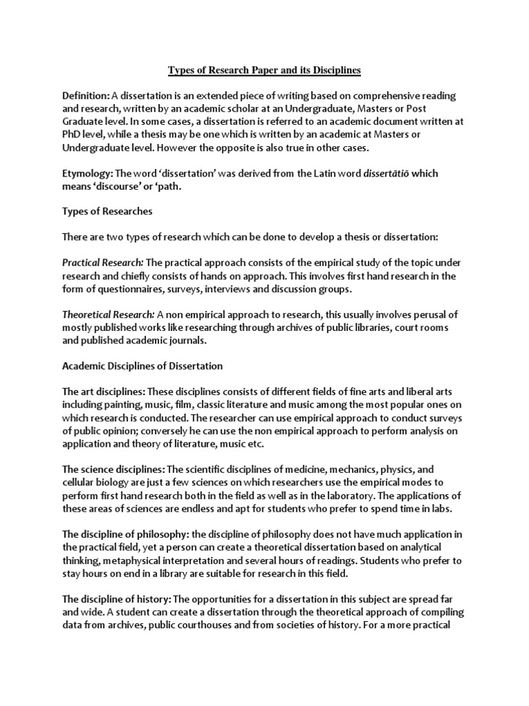 Types of Research Papers & Disciplines | PDF | Thesis | Discipline ...