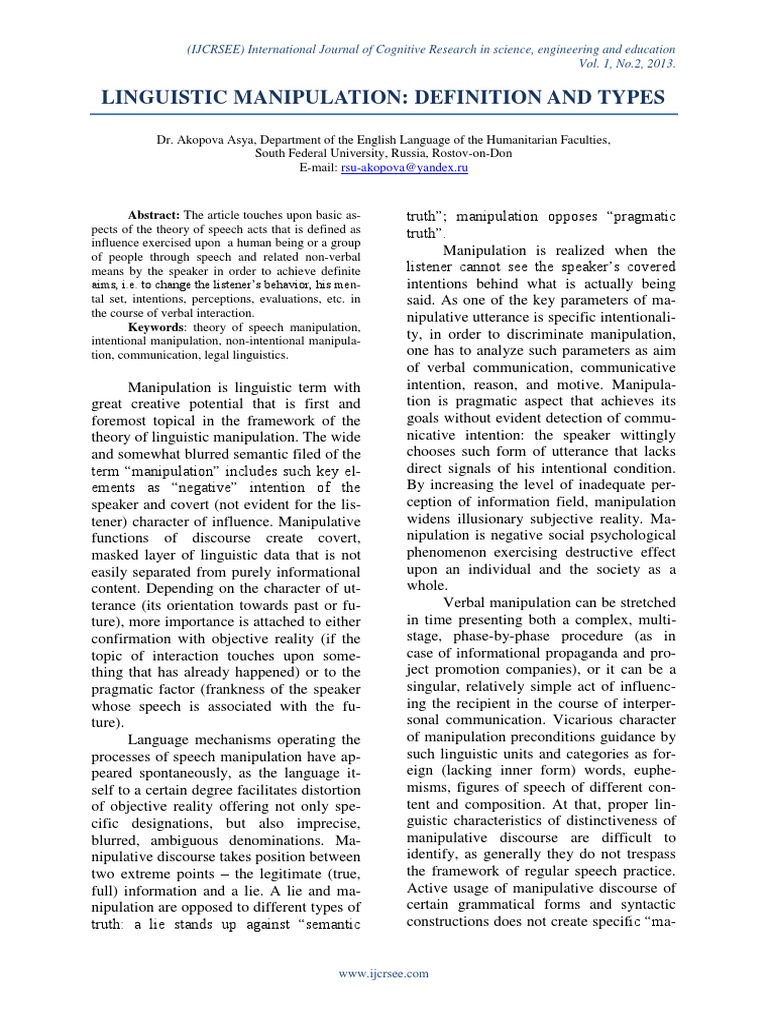 LINGUISTIC MANIPULATION: DEFINITION AND TYPES | Linguistics | Intention