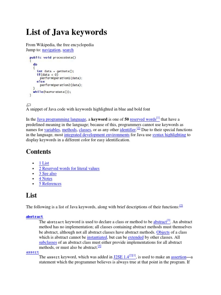List Of Java Keywords Pdf Class Computer Programming Method Computer Programming