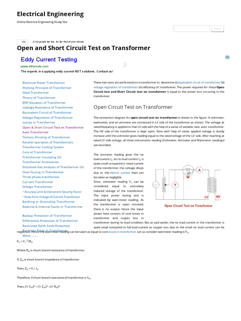 Open and Short Circuit Test On Transformer - Electrical Engineering ...