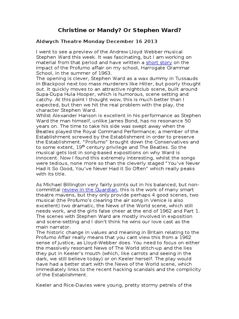 Stephen Ward (Musical) | Download Free PDF | Leisure