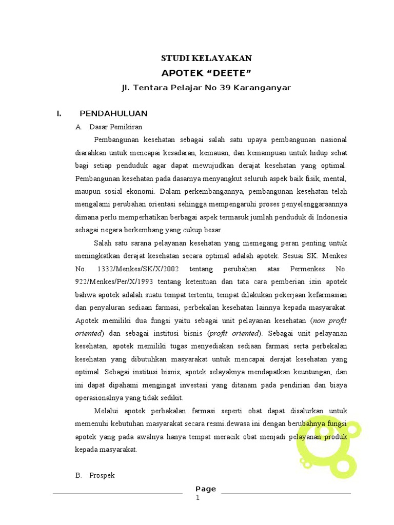 Studi Kelayakan Apotek Dite | PDF