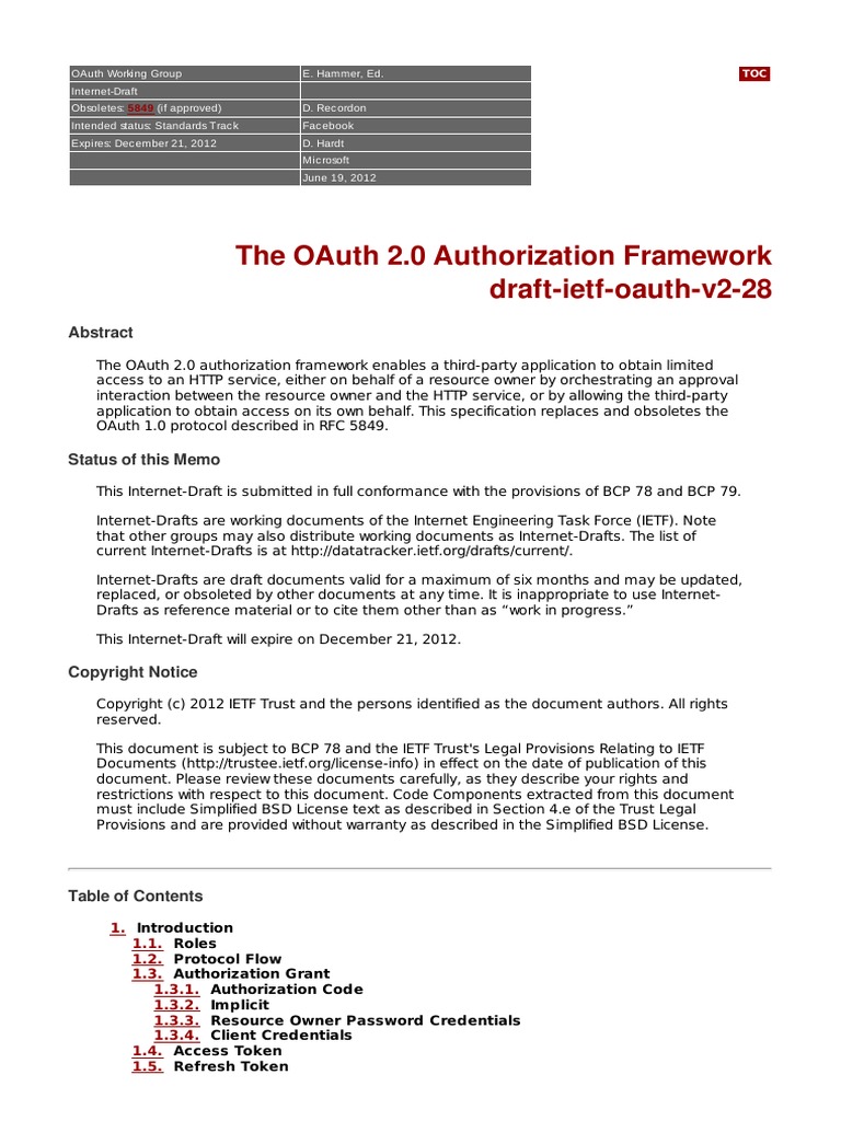 The OAuth 2.0 Authorization Framework | PDF | Hypertext Transfer ...