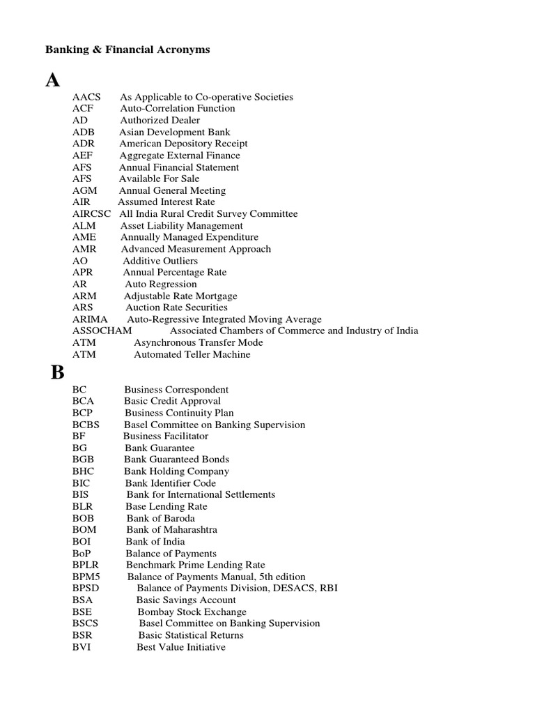 Banking ACronyms | PDF | Foreign Exchange Market | Banks