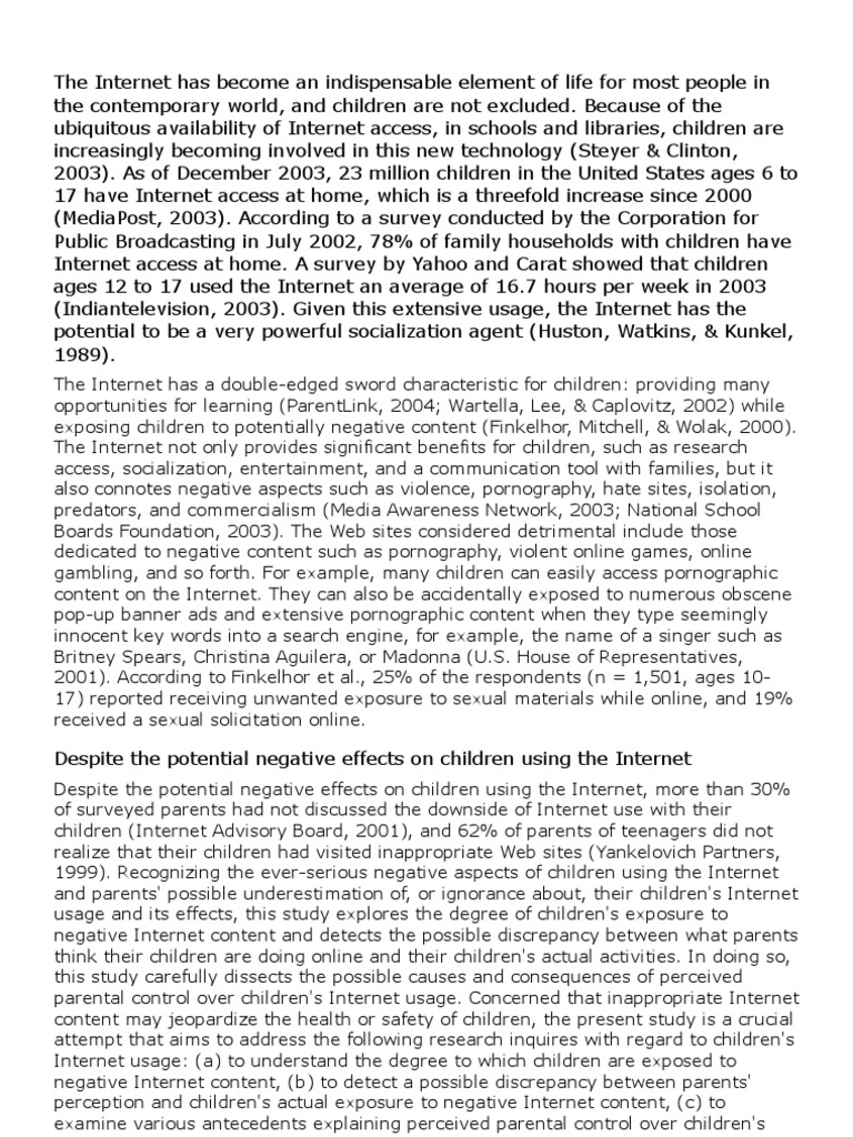 Study On Internet Effect On Children | PDF | Internet | Data Analysis