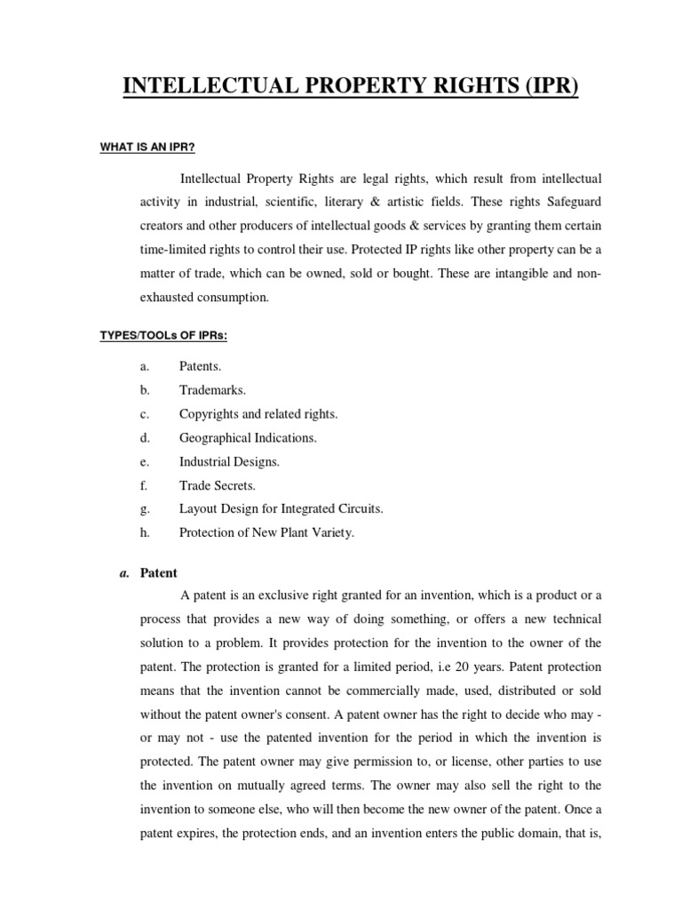 IPR | PDF | Intellectual Property | Patent
