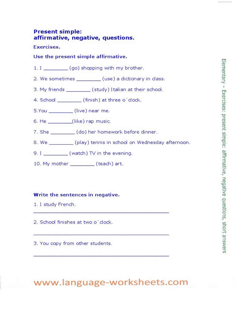 Elementary Present Simple Exercises | PDF