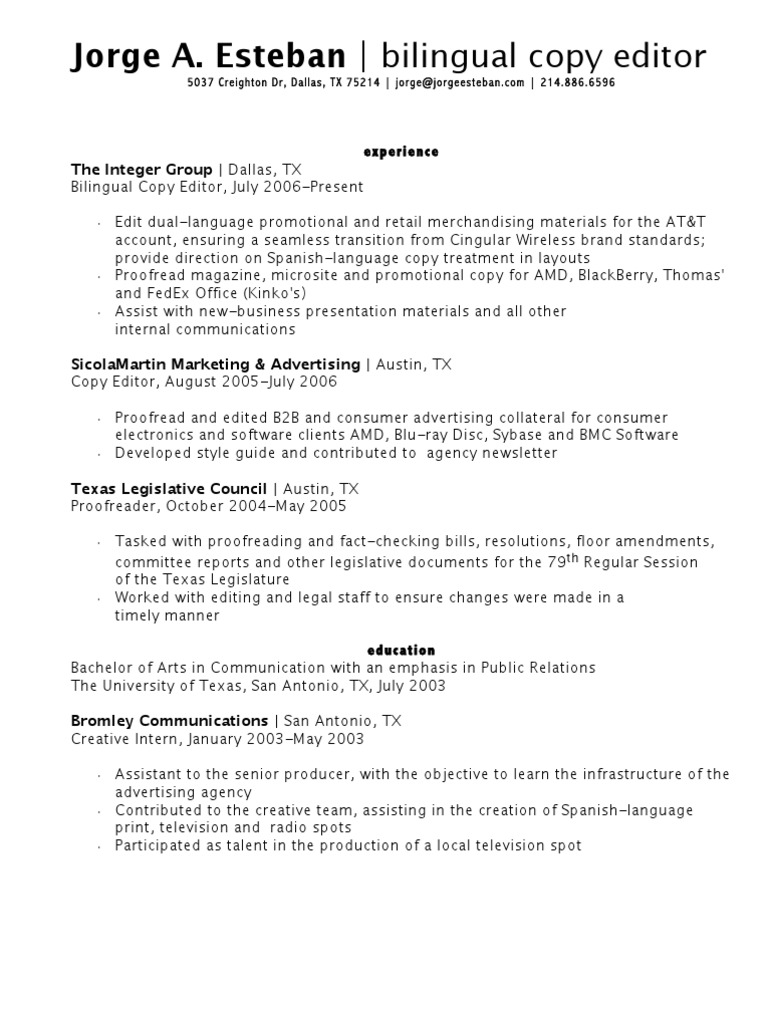 Jorge Esteban Resume | PDF | Copy Editing | Texas