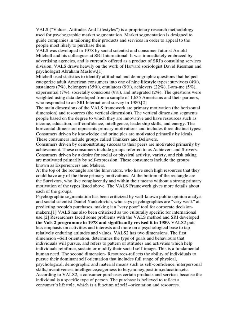 Vals 2 | Download Free PDF | Market Segmentation | Motivation