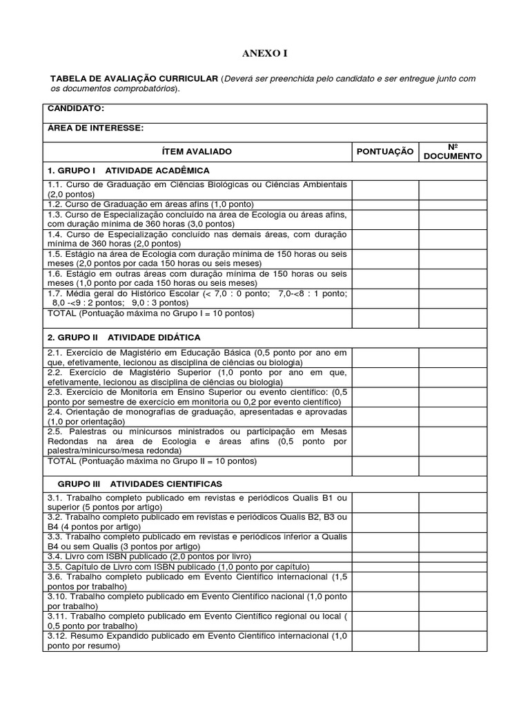 ficha de avaliação | Formação Universitária | Ciência