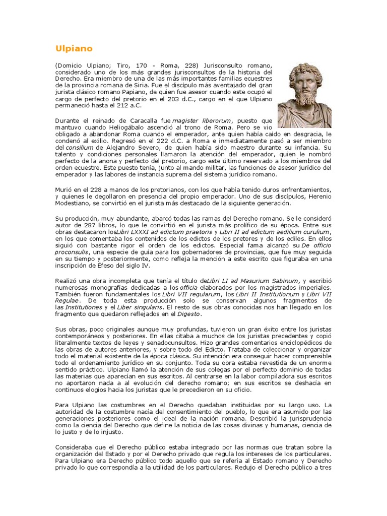 Ulpiano: Maestro del Derecho Romano | PDF | Roma antigua | Ley romana