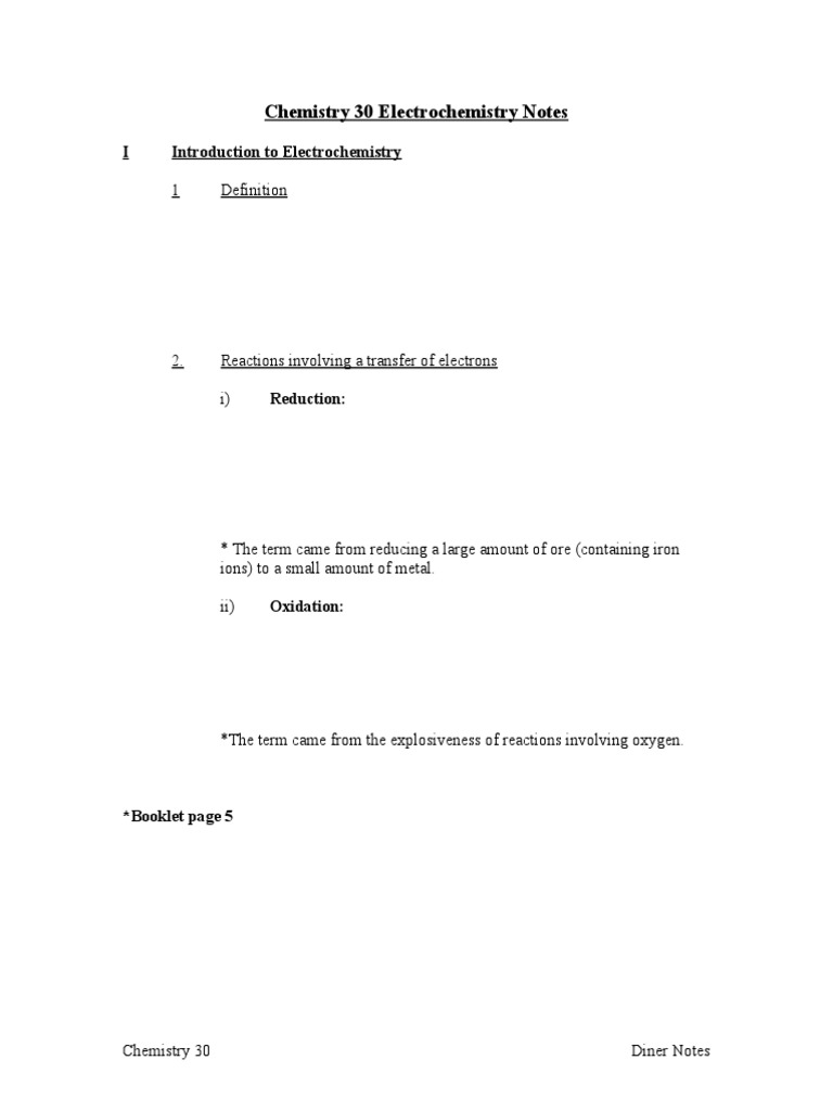Chemistry 30 Electrochemistry and Redox Reaction Notes | PDF | Redox ...